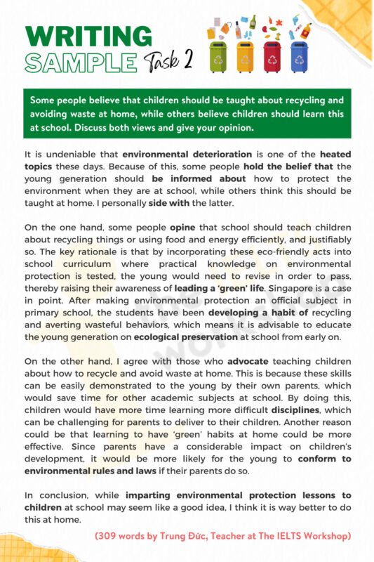 Bài mẫu IELTS Writing Task 2: Environmental Education | The IELTS Workshop