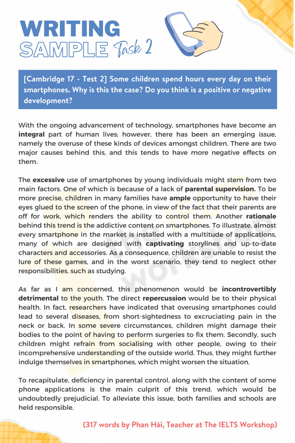Bài mẫu IELTS Writing Task 2: Children and Smartphone