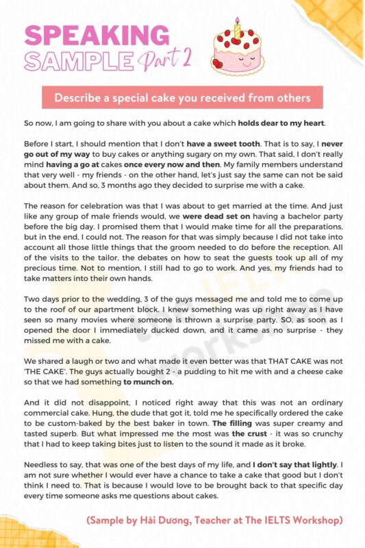 Describe a special cake you received from others | The IELTS Workshop