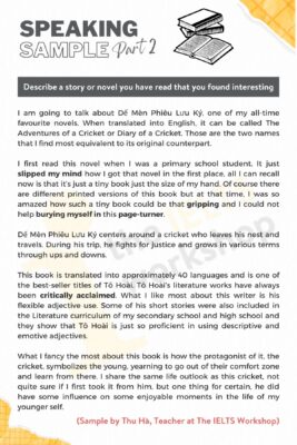 Describe a story or novel you have read - Bài mẫu IELTS Speaking Part 2 + 3