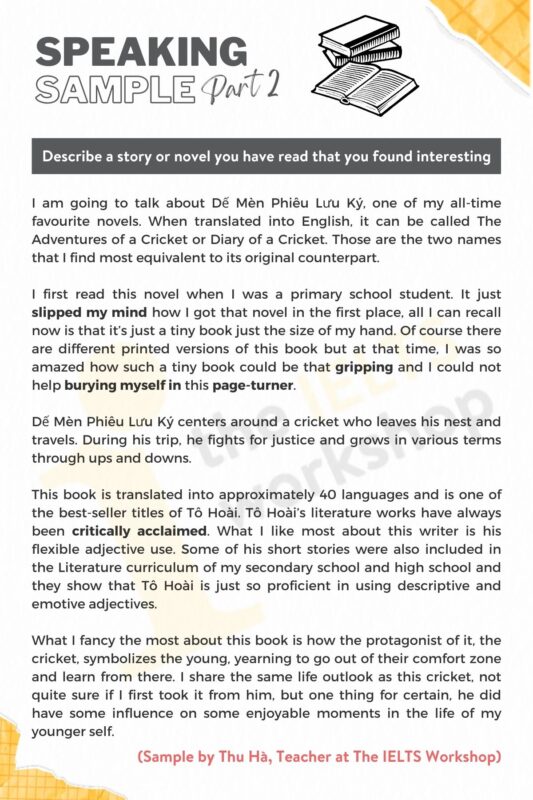 Describe a story or novel you have read - Bài mẫu IELTS Speaking Part 2 + 3