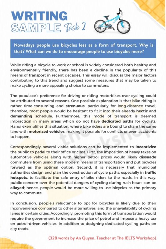Nowadays people use bicycles less | IELTS Writing Task 2