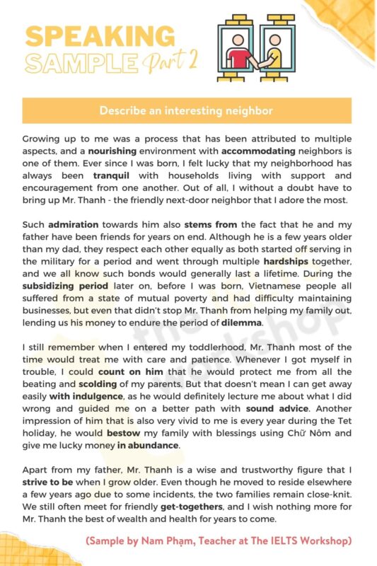 Describe an interesting neighbour | IELTS Speaking Part 2 + 3
