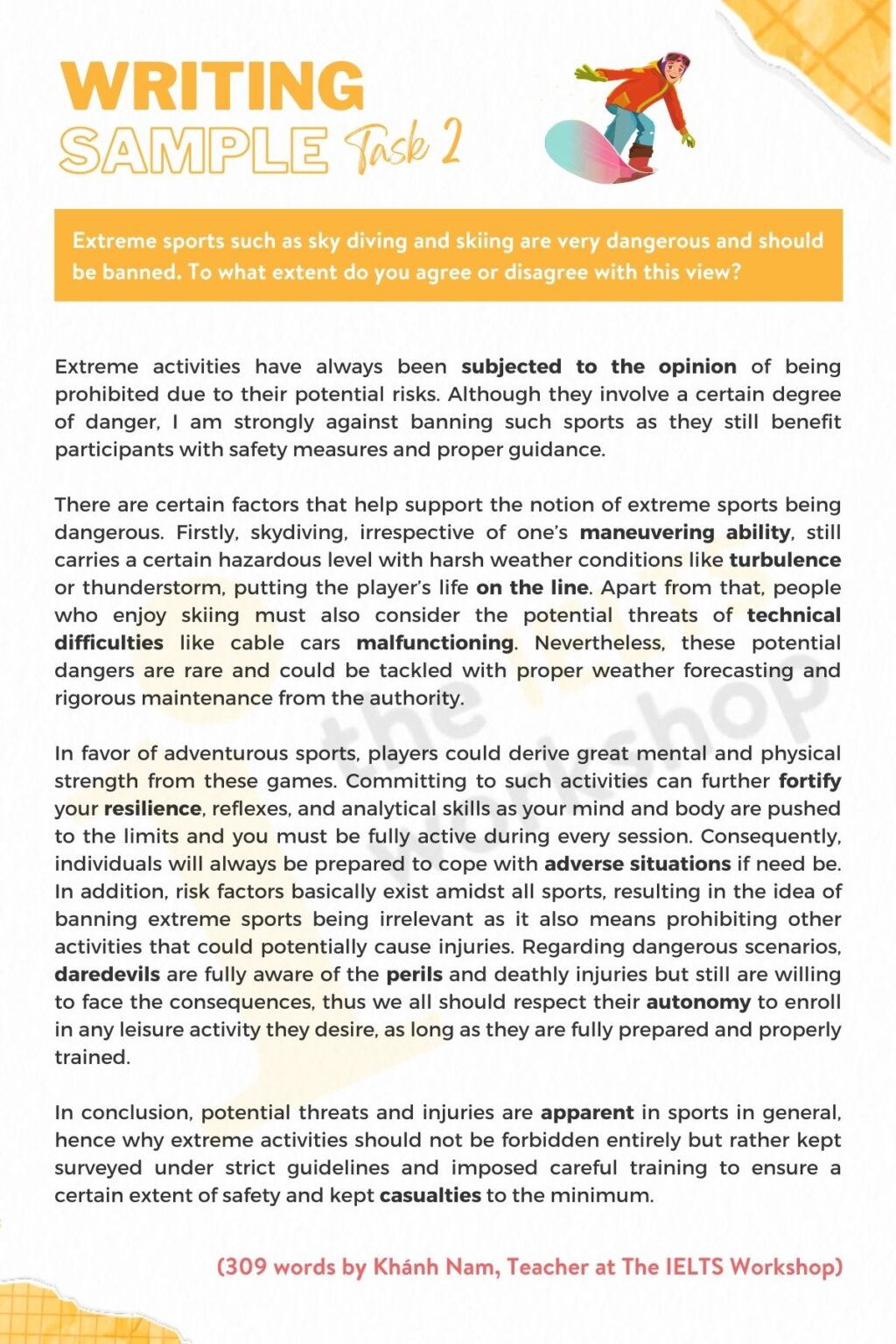 IELTS Writing Sample: Extreme Sports are dangerous and should be banned
