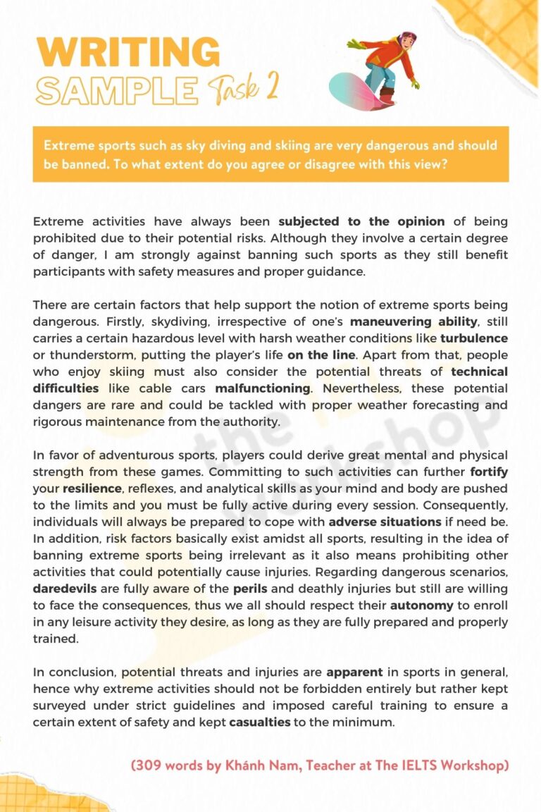 IELTS Writing Sample: Extreme Sports are dangerous and should be banned