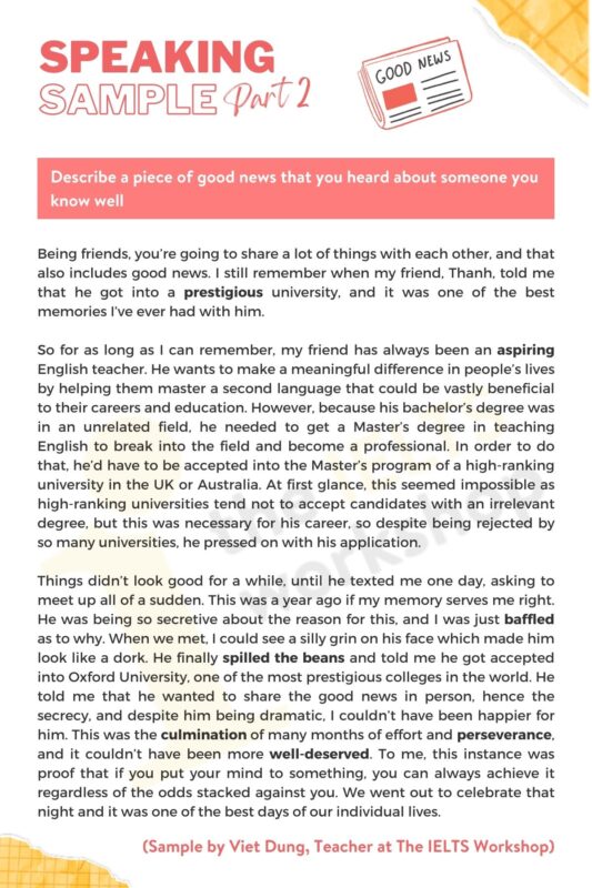 Describe a piece of good news | Bài mẫu IELTS Speaking Part 2 - THE ...