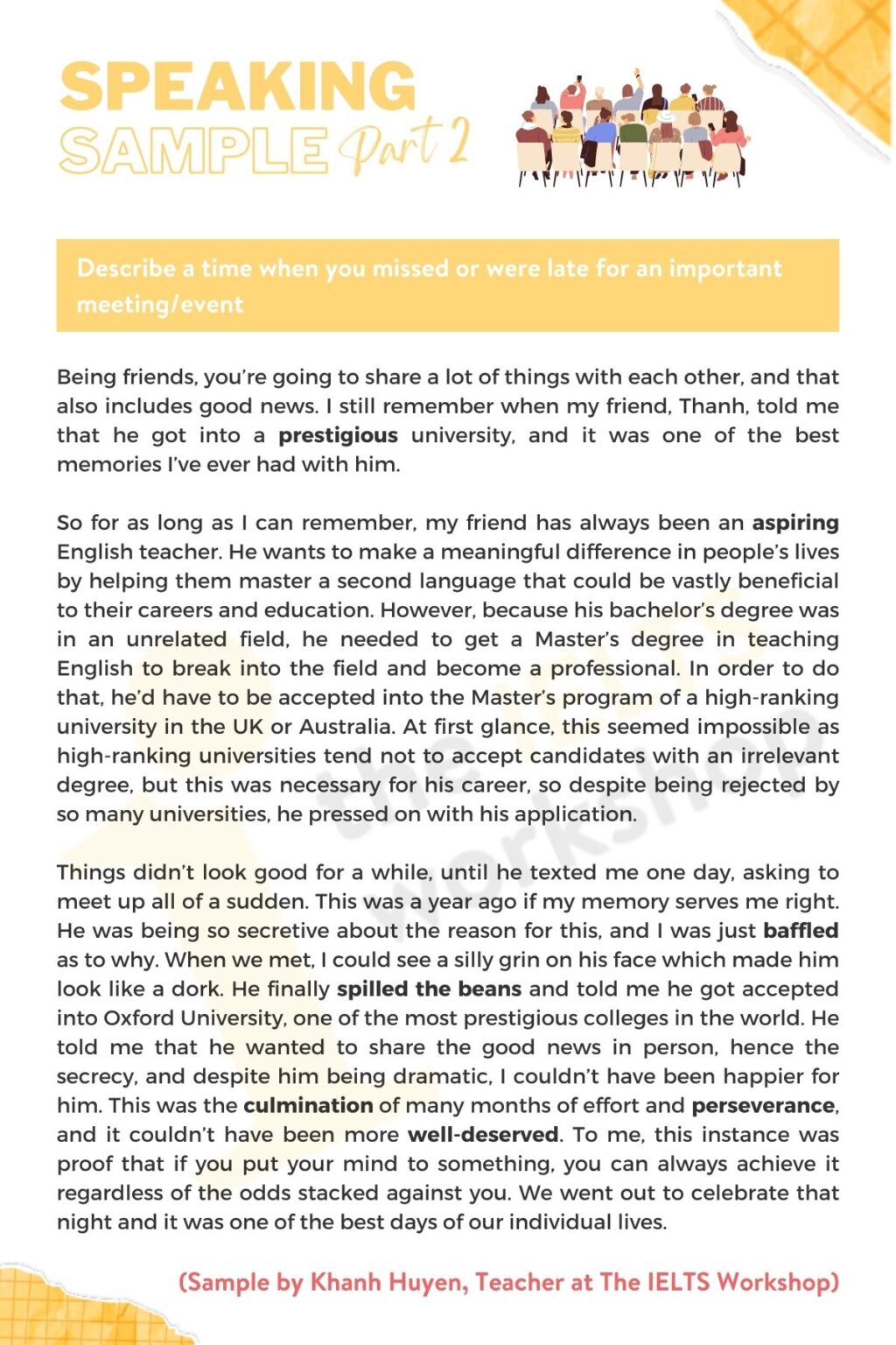 Bài mẫu Topic: Describe a time when you missed or were late