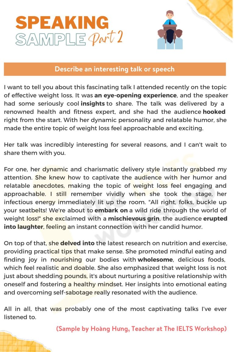 Describe an interesting talk or speech | Bài mẫu IELTS Speaking Part 2 ...