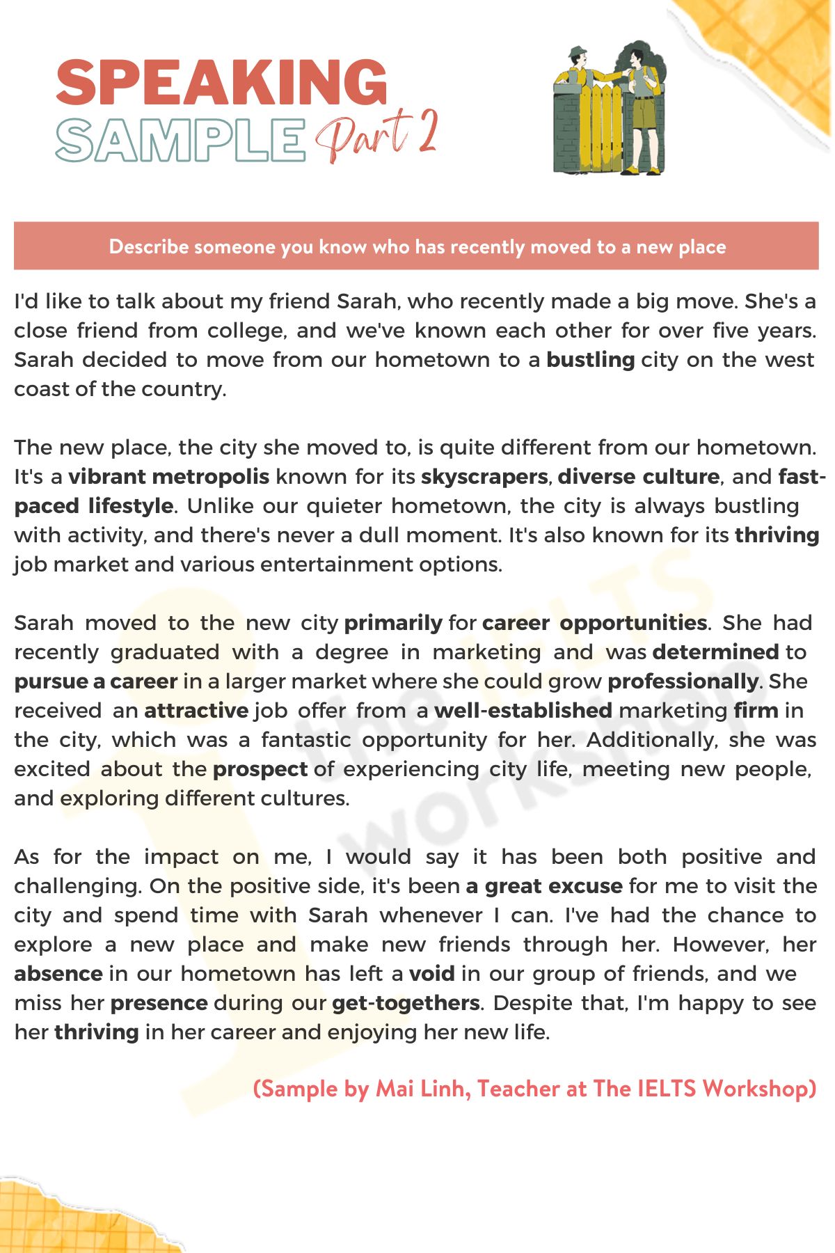 Describe someone you know who has recently moved to a new place | IELTS ...