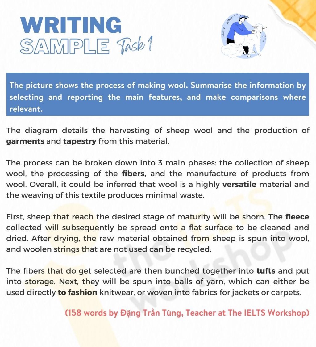 Giải đề Wool Production - The picture shows the process of making wool