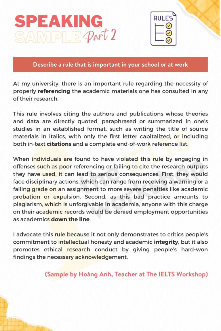 Describe a rule that is important in your school or at work | IELTS ...
