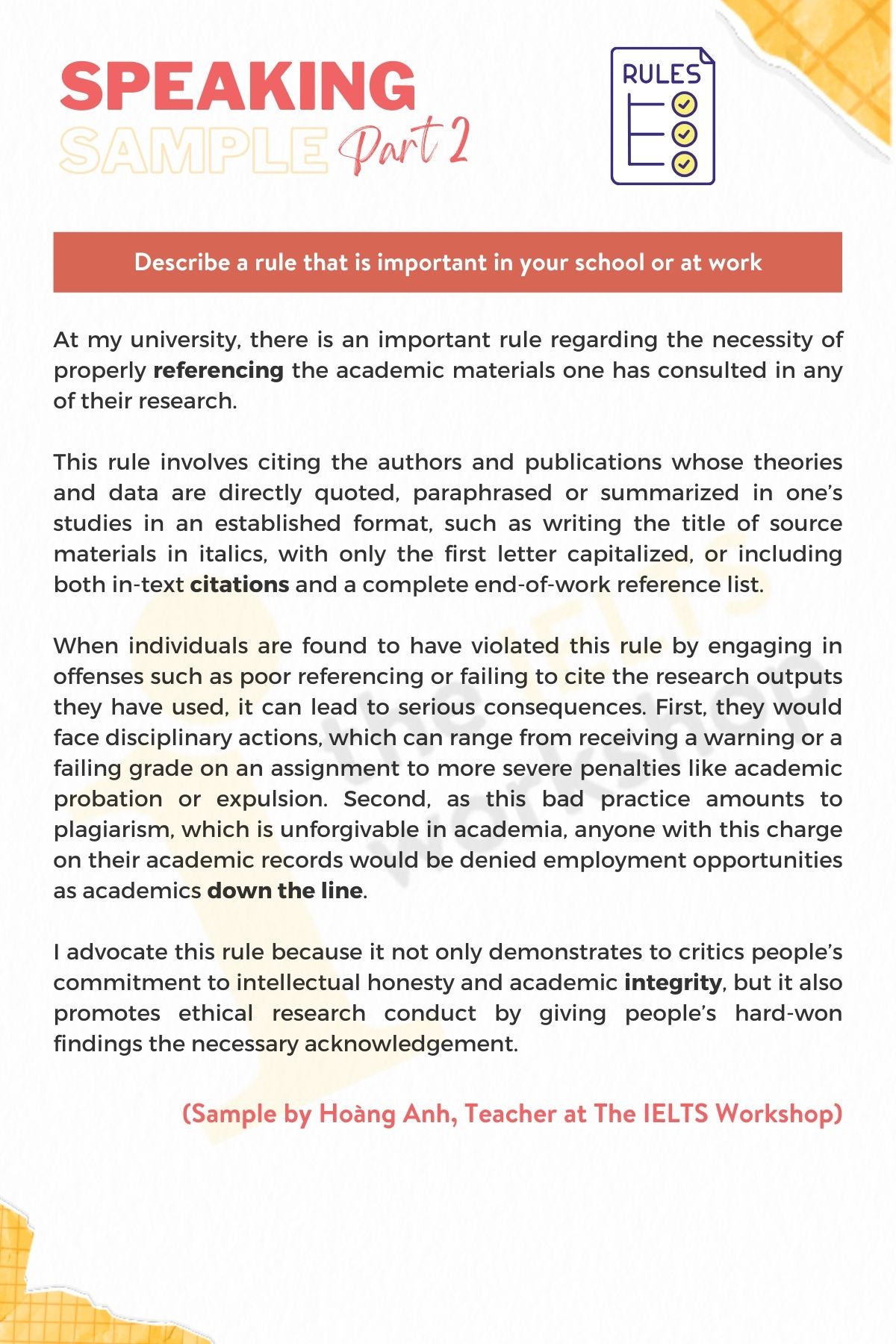 Describe a rule that is important in your school or at work | IELTS ...