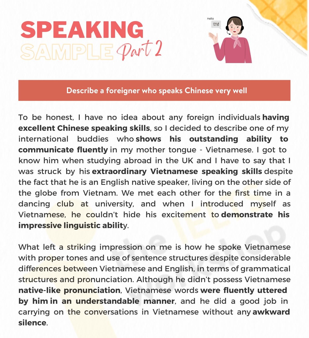 Describe a foreigner who speaks Chinese very well | IELTS Speaking Part ...