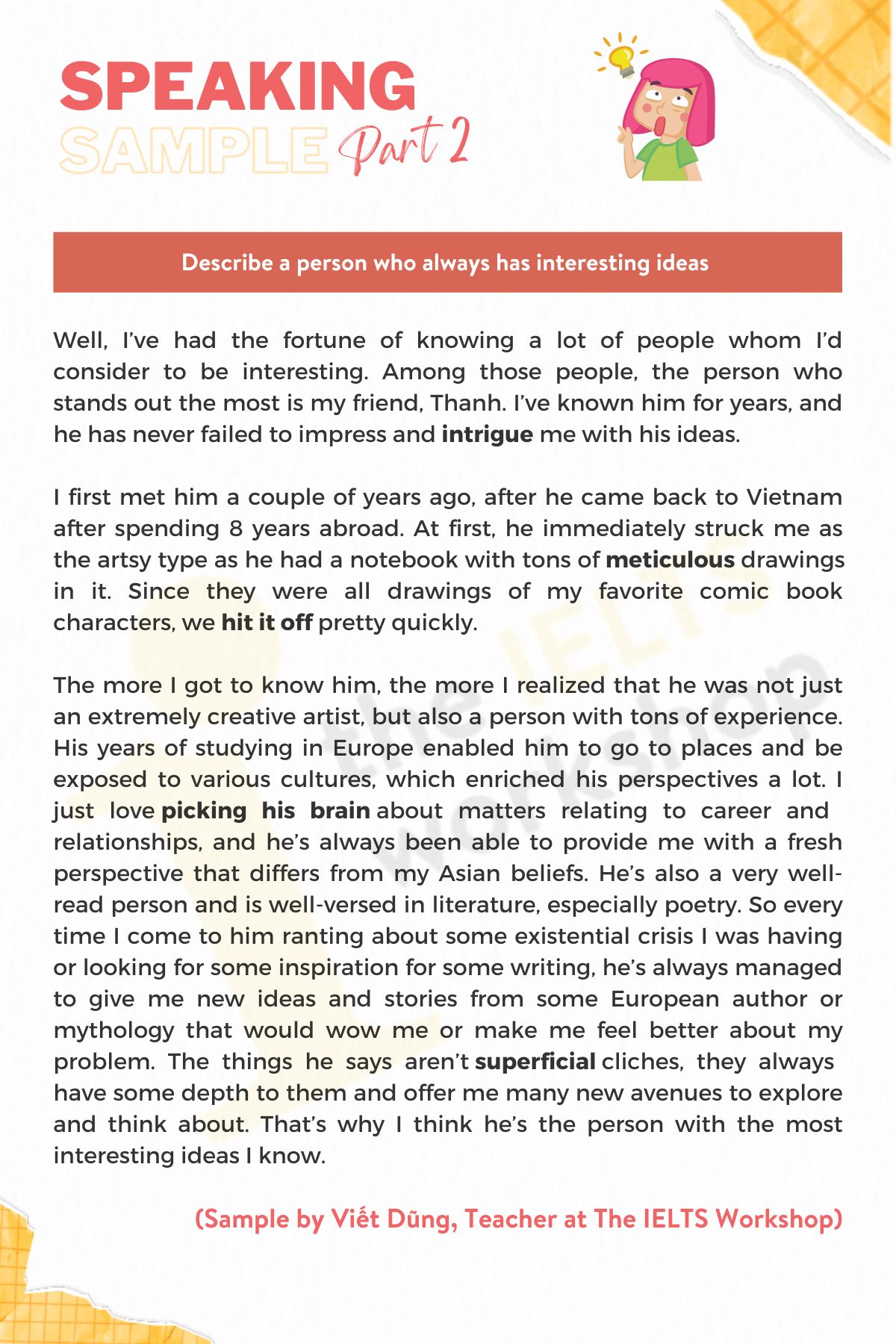 Describe a person who always has interesting ideas | IELTS Speaking ...