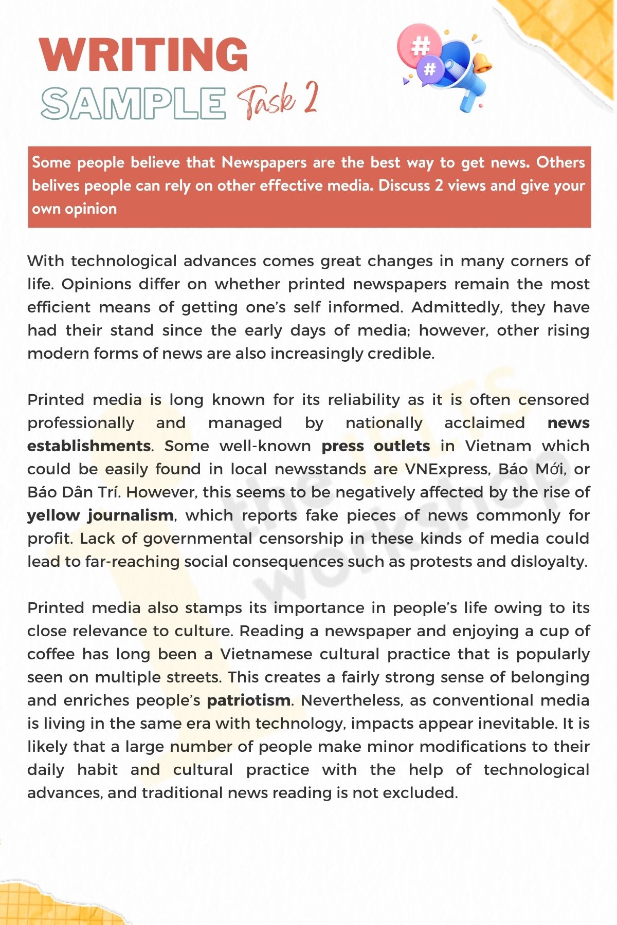 Bài mẫu và từ vựng chủ đề News media IELTS Writing Task 2