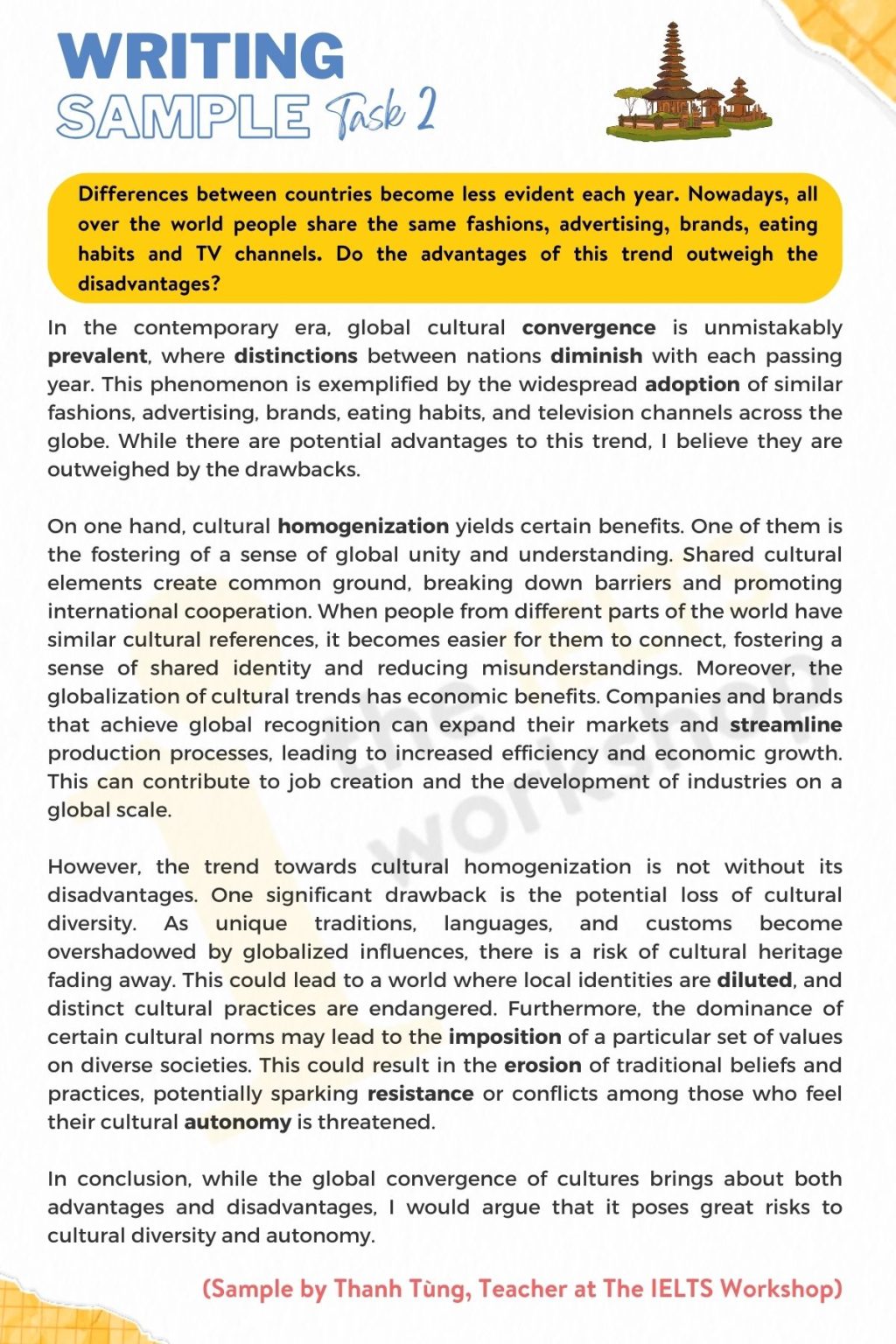 Globalisation Of Culture IELTS Writing Task 2| Bài mẫu + Từ vựng