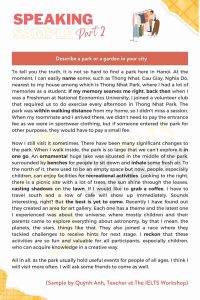 Describe a park or a garden in your city Speaking Part 2