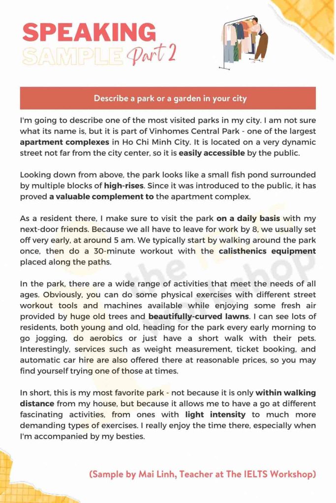 Describe a park or a garden in your city Speaking Part 2