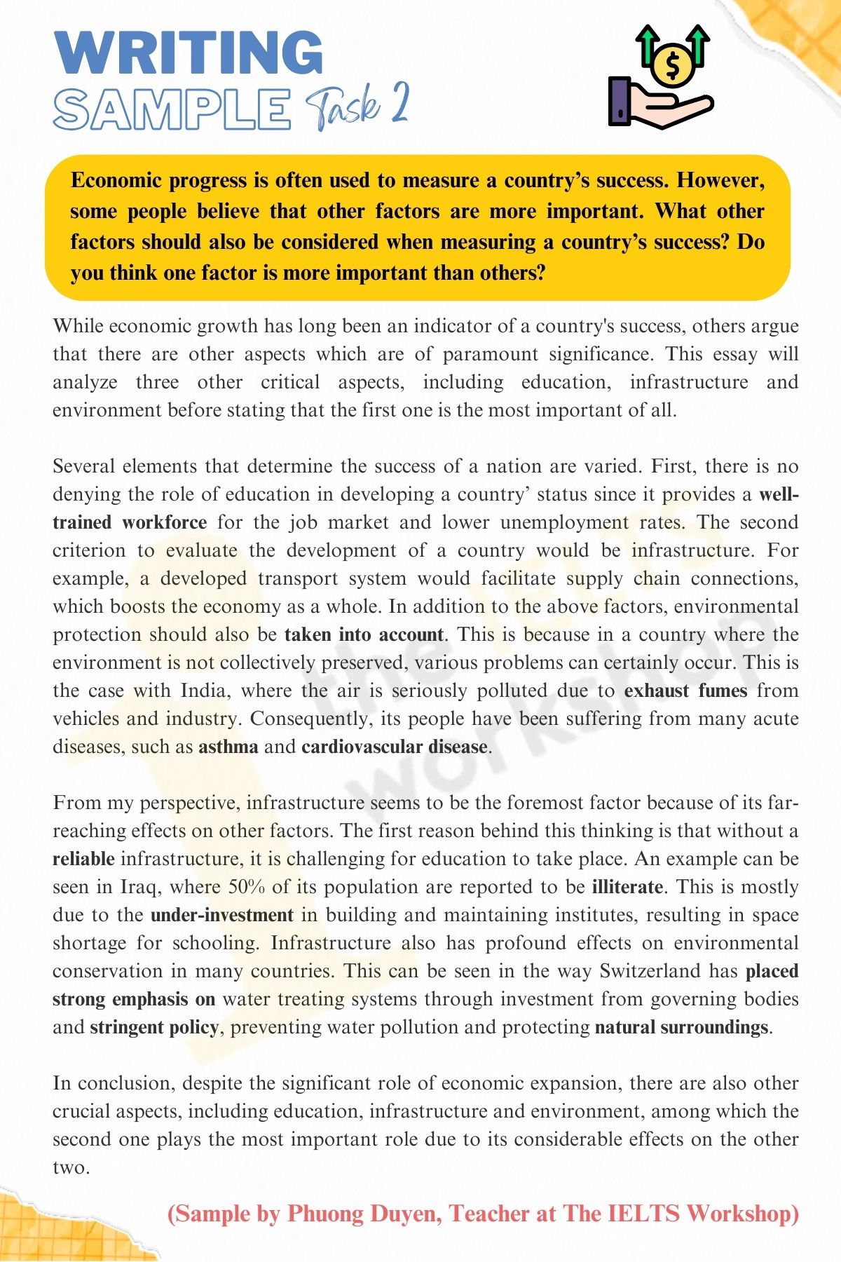 Bài mẫu Topic: Economic progress IELTS Writing Task 2