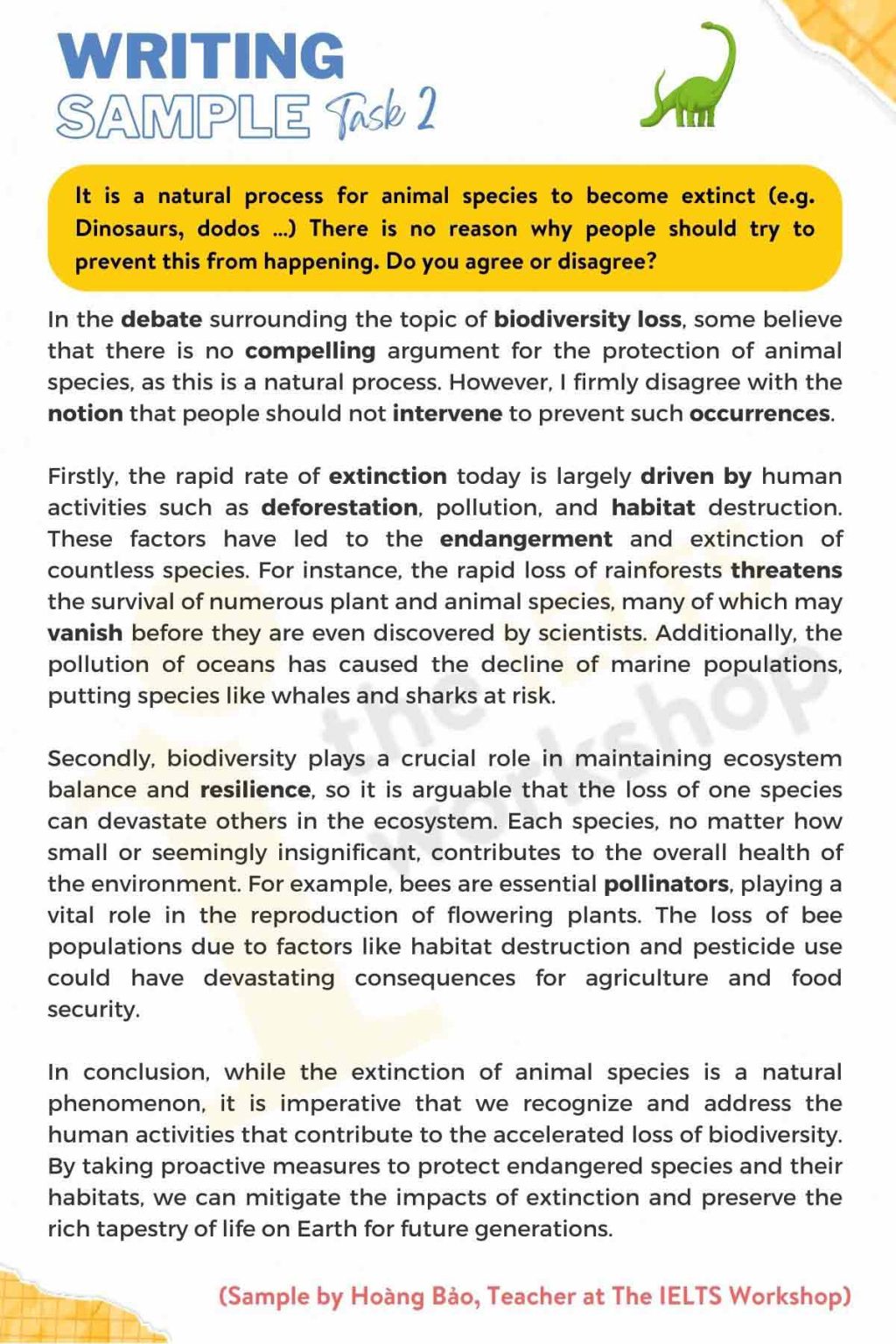 Bài mẫu topic: Extinction of Animals IELTS Writing Task 2