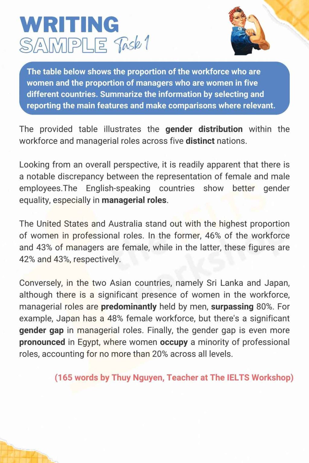 Bài mẫu topic: Proportion of female workforce IELTS Writing Task 1