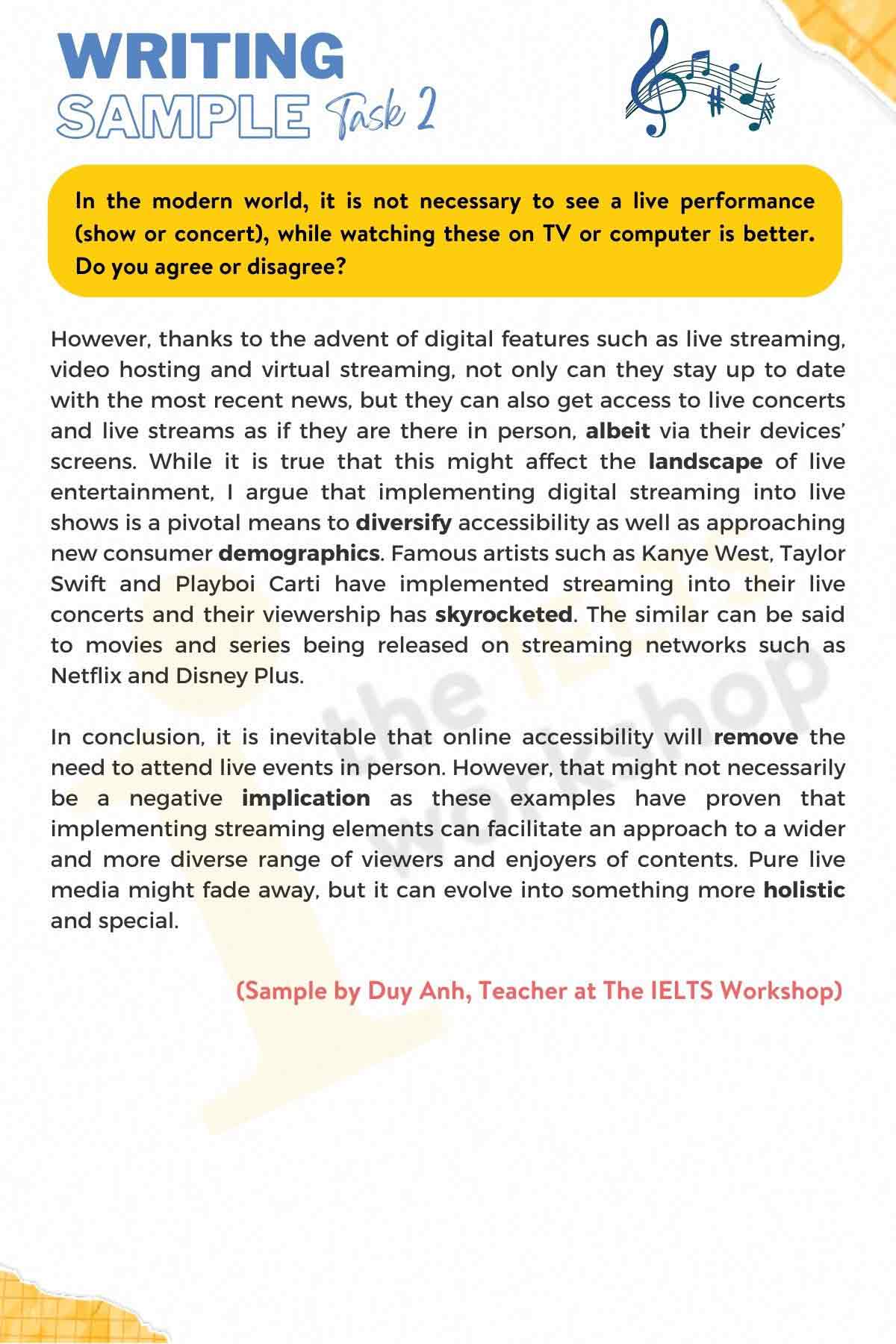 Topic: Live Performance IELTS Writing Task 2: Bài mẫu, vocab