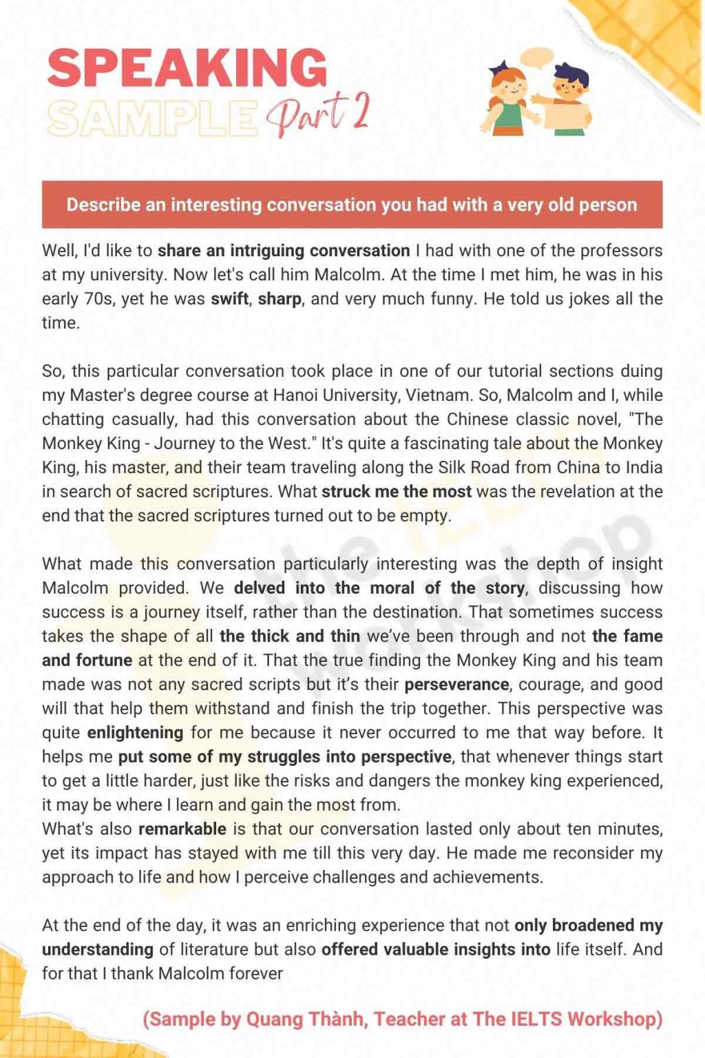 Giải đề: Describe an interesting conversation you had with a very old ...