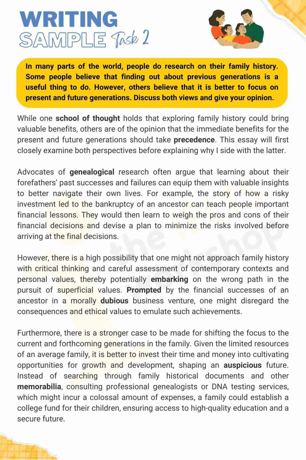 Bài mẫu Research Into Family History IELTS Writing Task 2