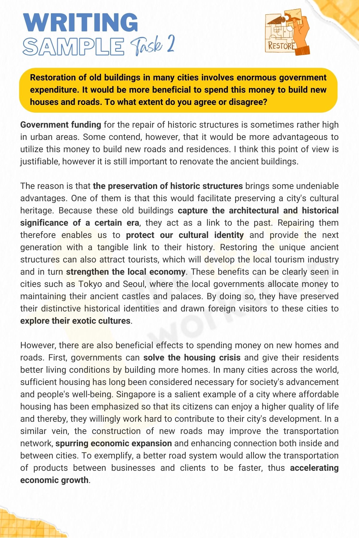 Bài mẫu: Restoration of old buildings IELTS Writing Task 2