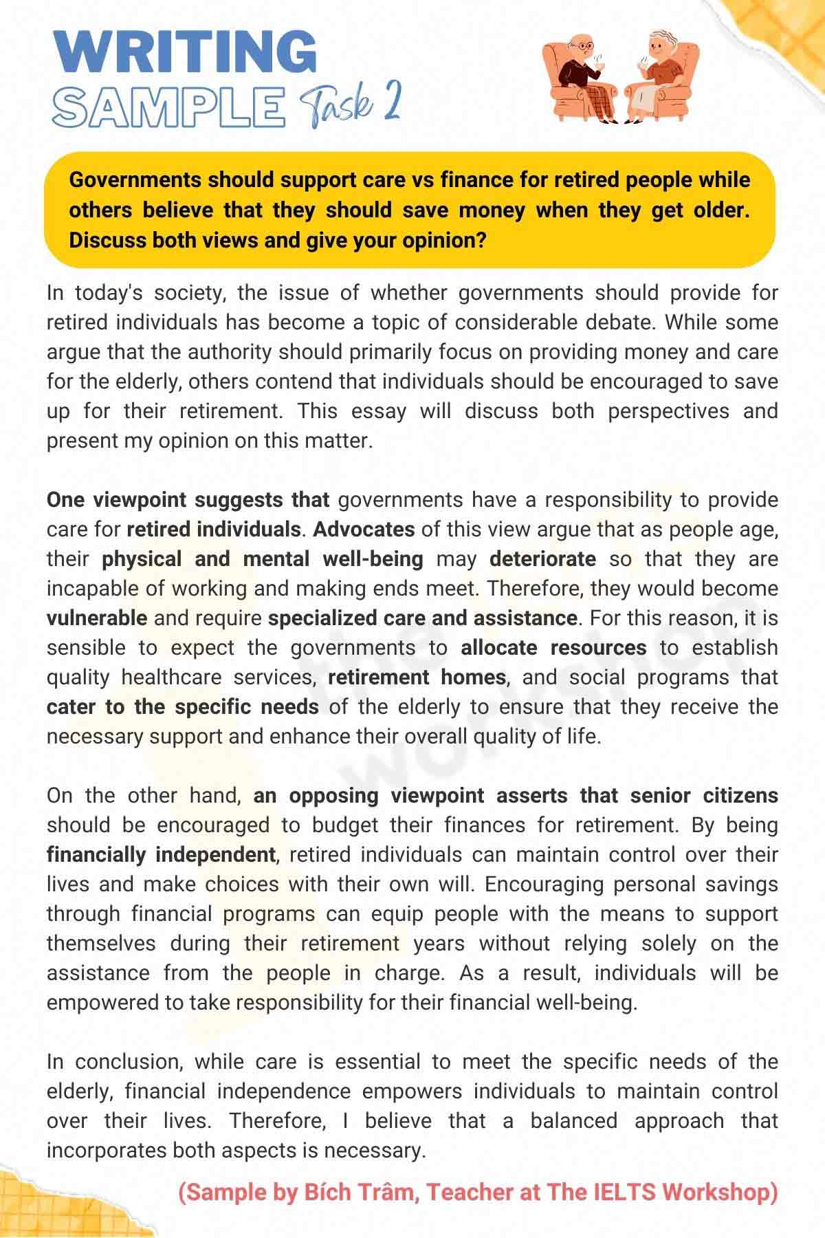 Bài mẫu và từ vựng chủ đề Retired People IELTS Writing Task 2