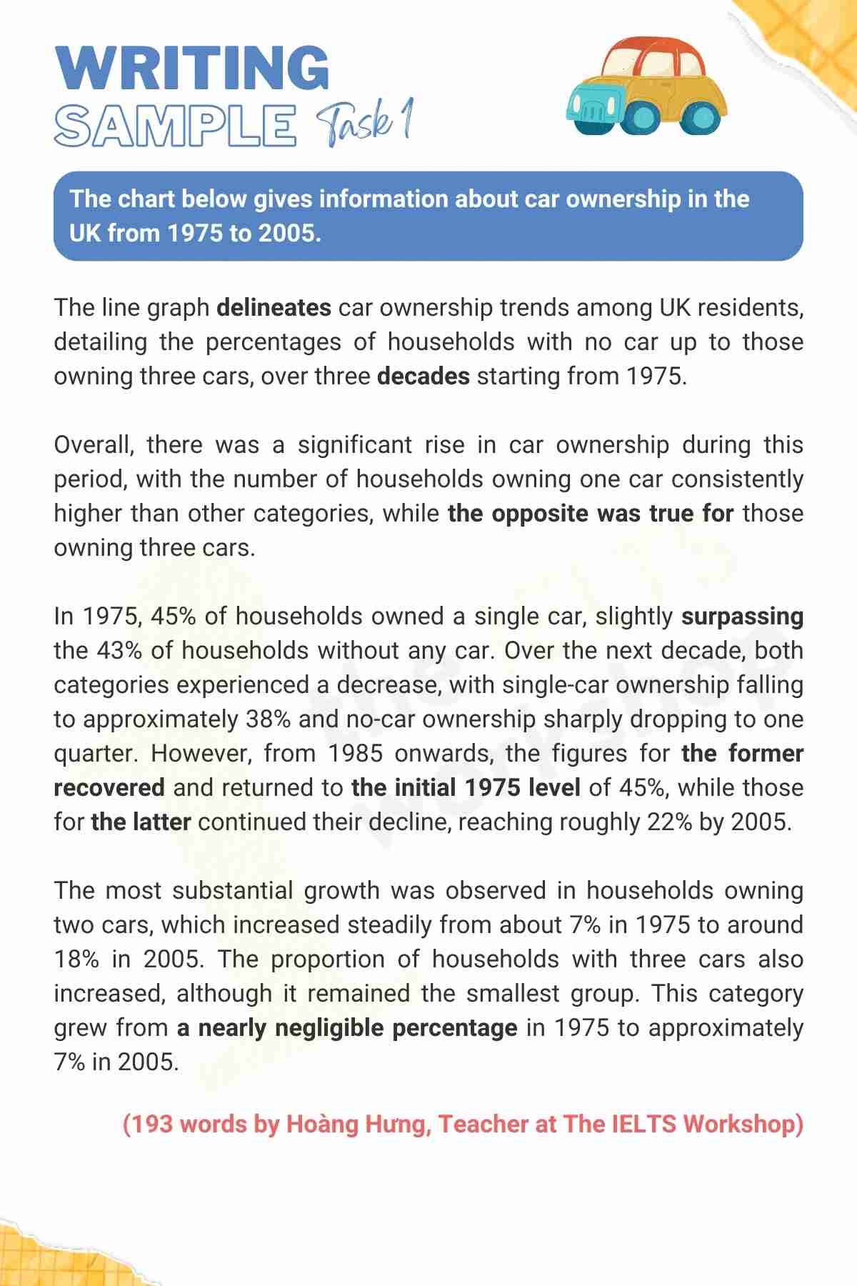 Bài mẫu: Car ownership in the UK IELTS Writing Task 1