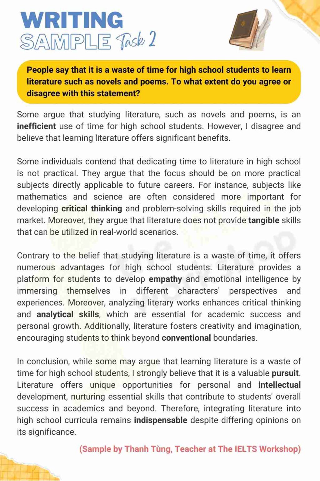 Topic: Studying Literature IELTS Writing Task 2: Bài mẫu, từ vựng