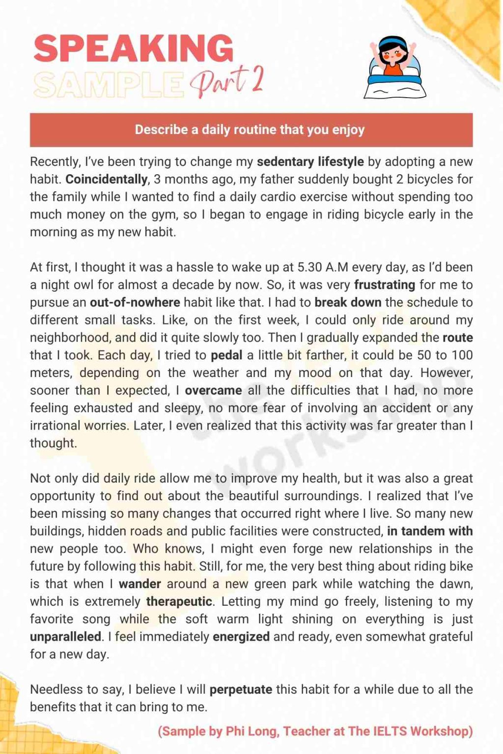 Describe a daily routine that you enjoy: Bài mẫu, từ vựng,..