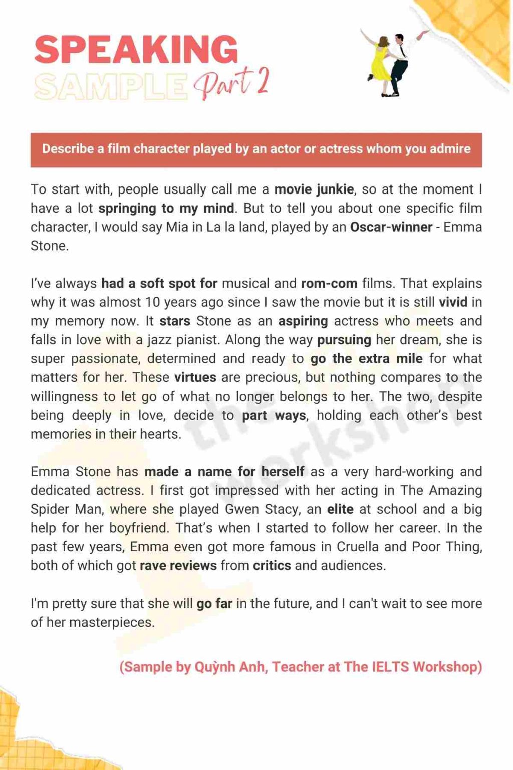 Describe a film character played by an actor whom you admire