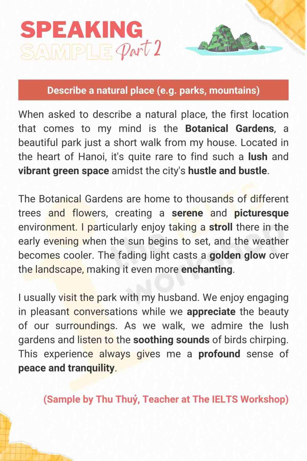 Bài mẫu: Describe a natural place (e.g. parks, mountains)