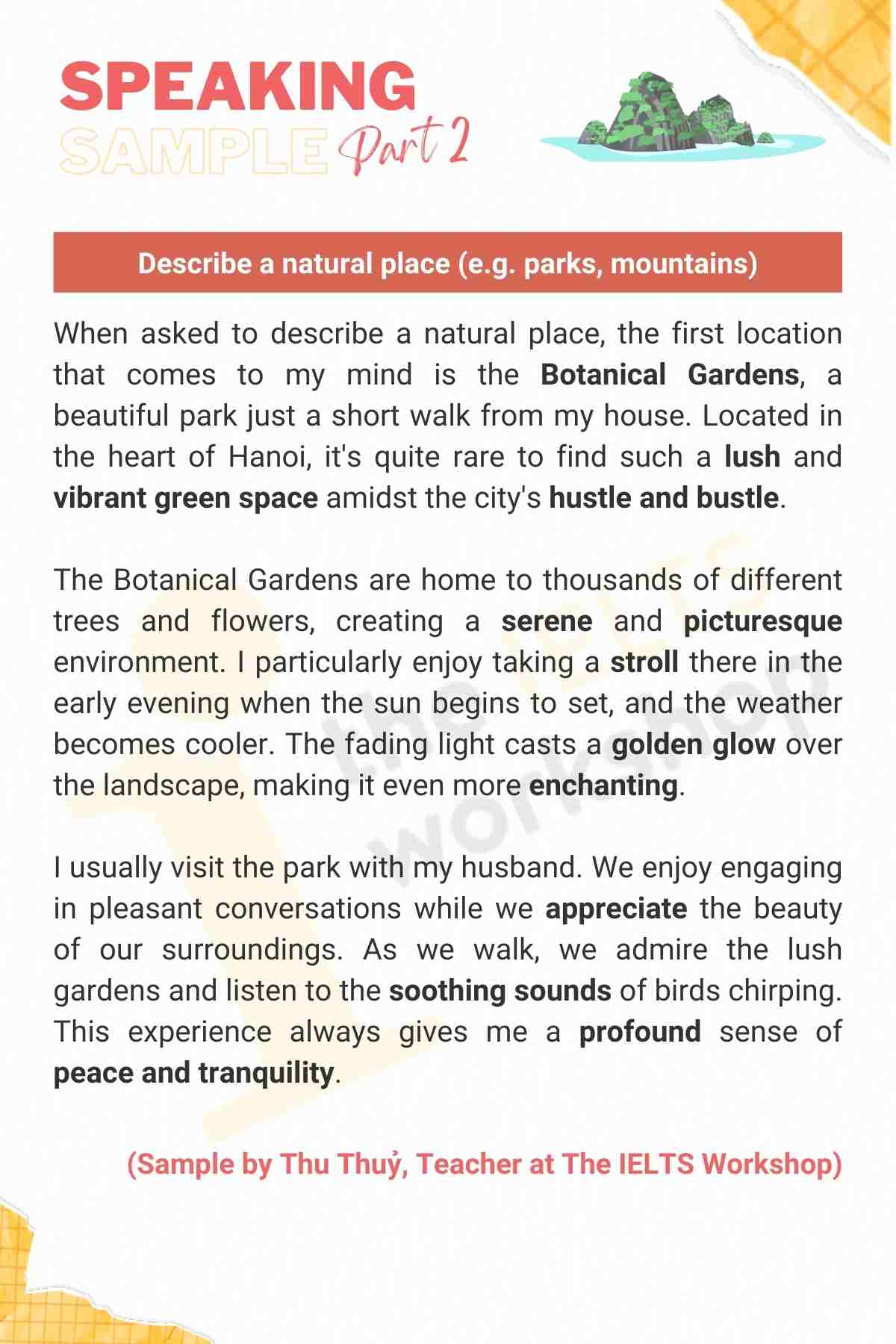 Bài mẫu: Describe a natural place (e.g. parks, mountains)