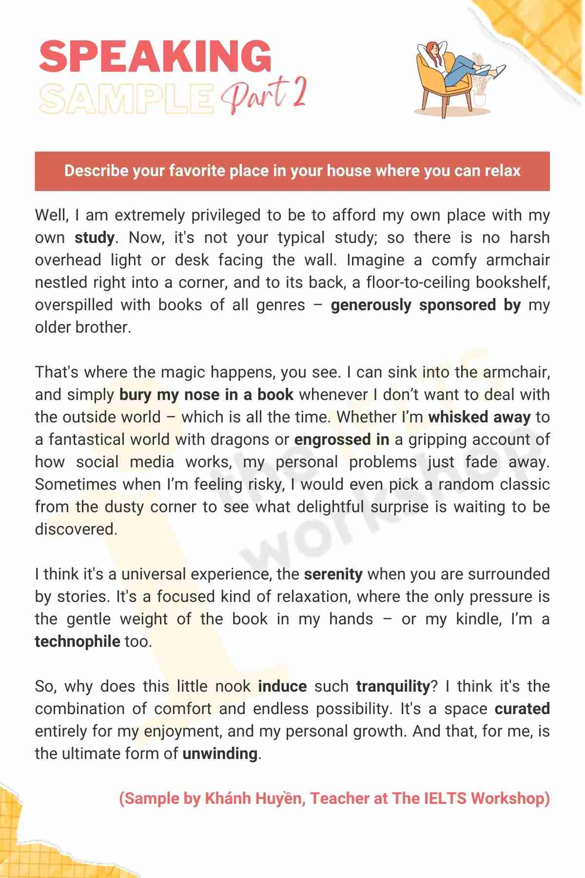 Describe your favorite place in your house where you can relax