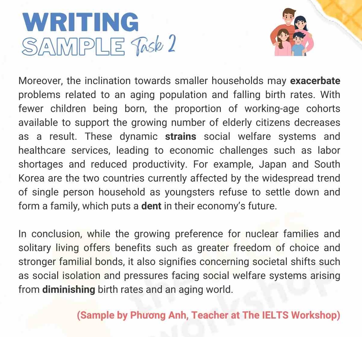 Bài mẫu: Small family and extended family IELTS Writing task 2