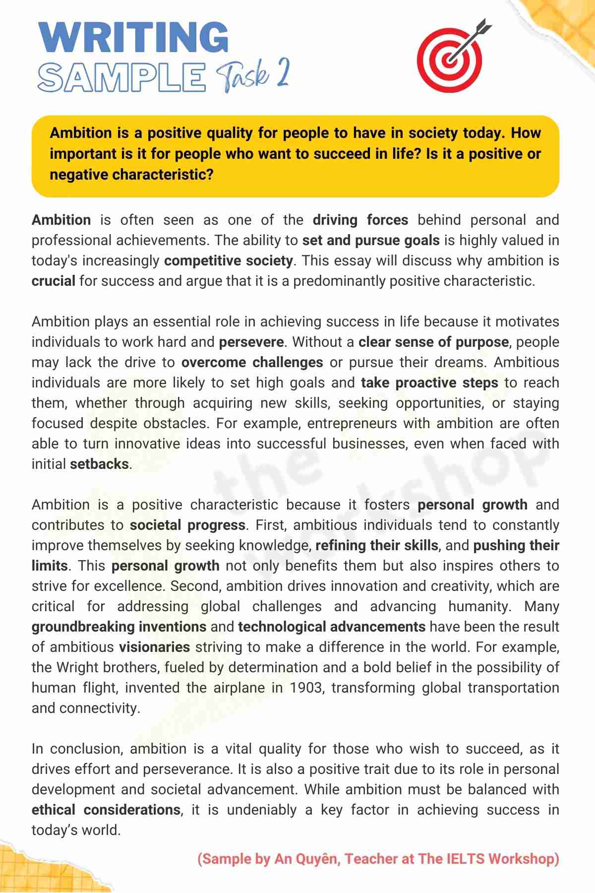 IELTS Writing Task 2: Ambition is a positive quality for people