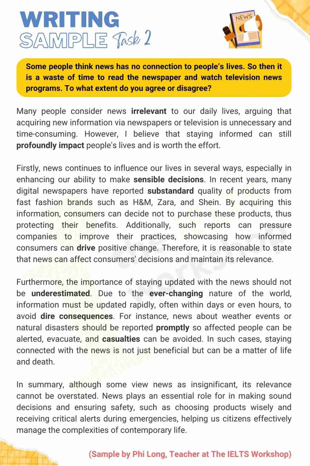 IELTS Writing Task 2: News has no connection to people’s lives