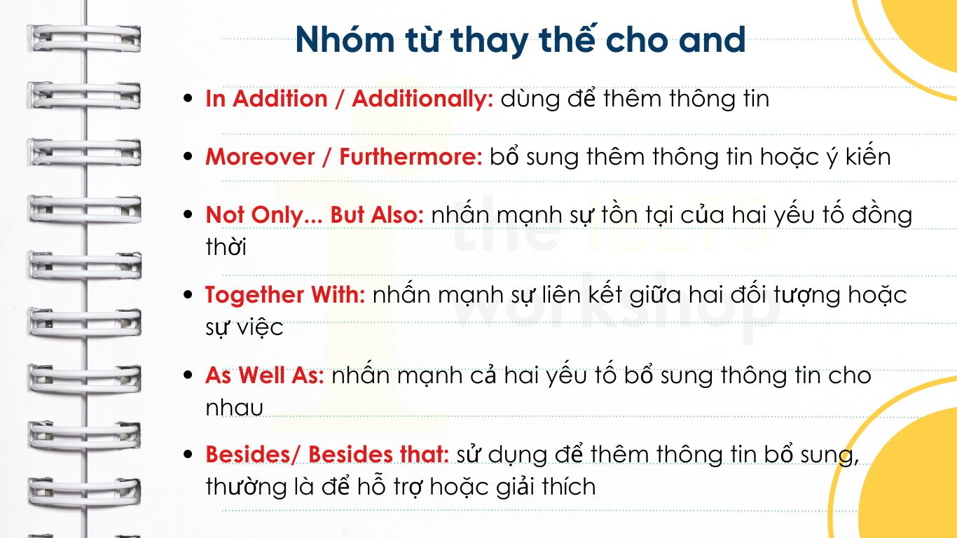 Top 6 từ thay thế cho AND và ứng dụng trong bài thi IELTS