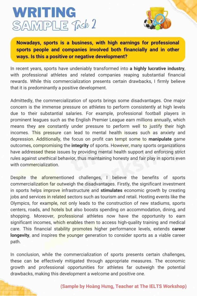 Bài mẫu Topic: Sports is a business IELTS Writing Task 2
