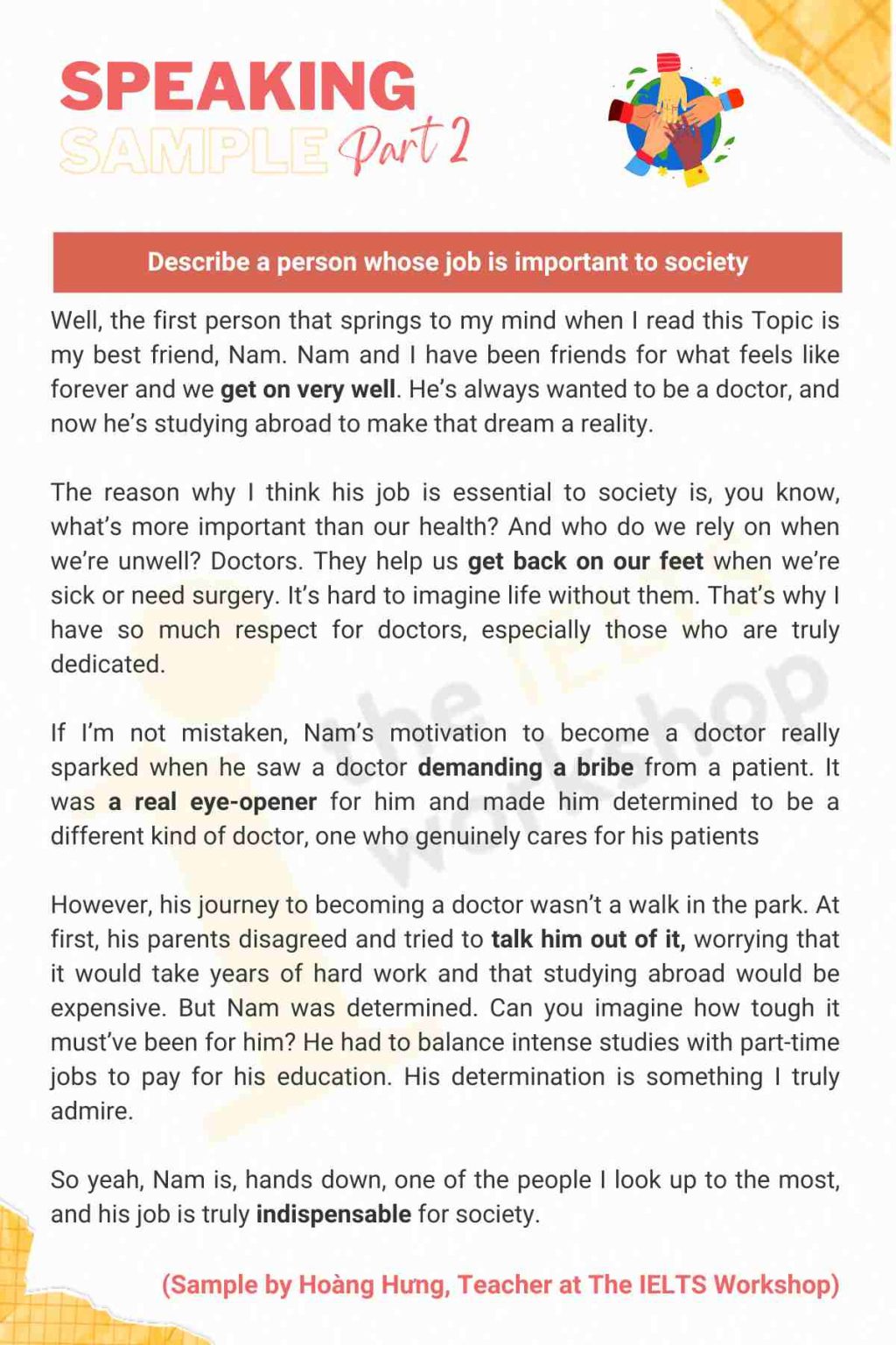 Bài mẫu: Describe a person whose job is important to society