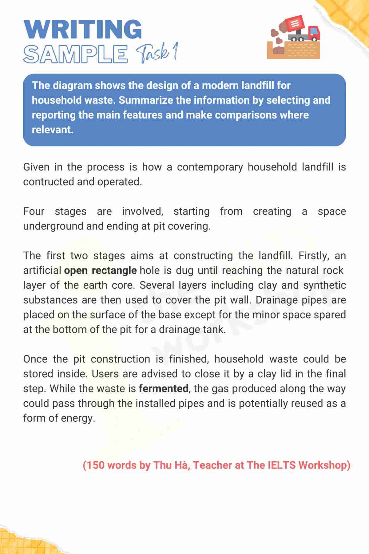 Bài mẫu: The design of a modern landfill for household waste