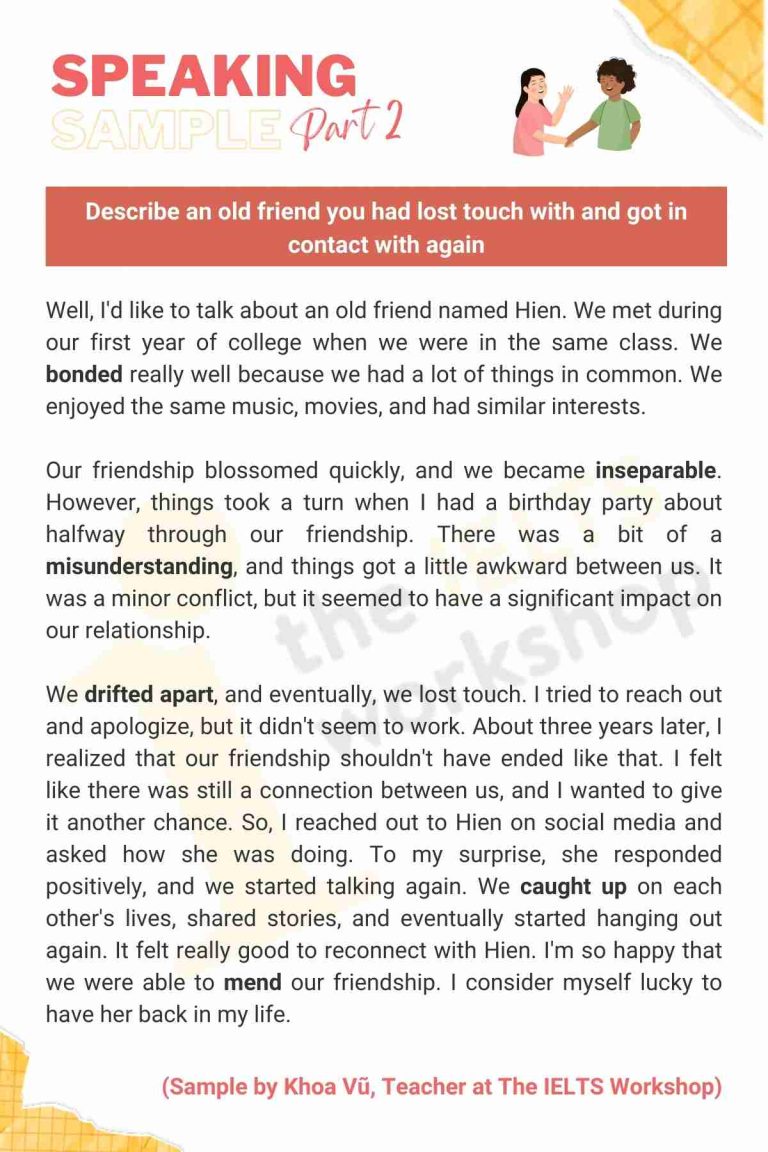 Bài mẫu: Describe an old friend you had lost touch with...