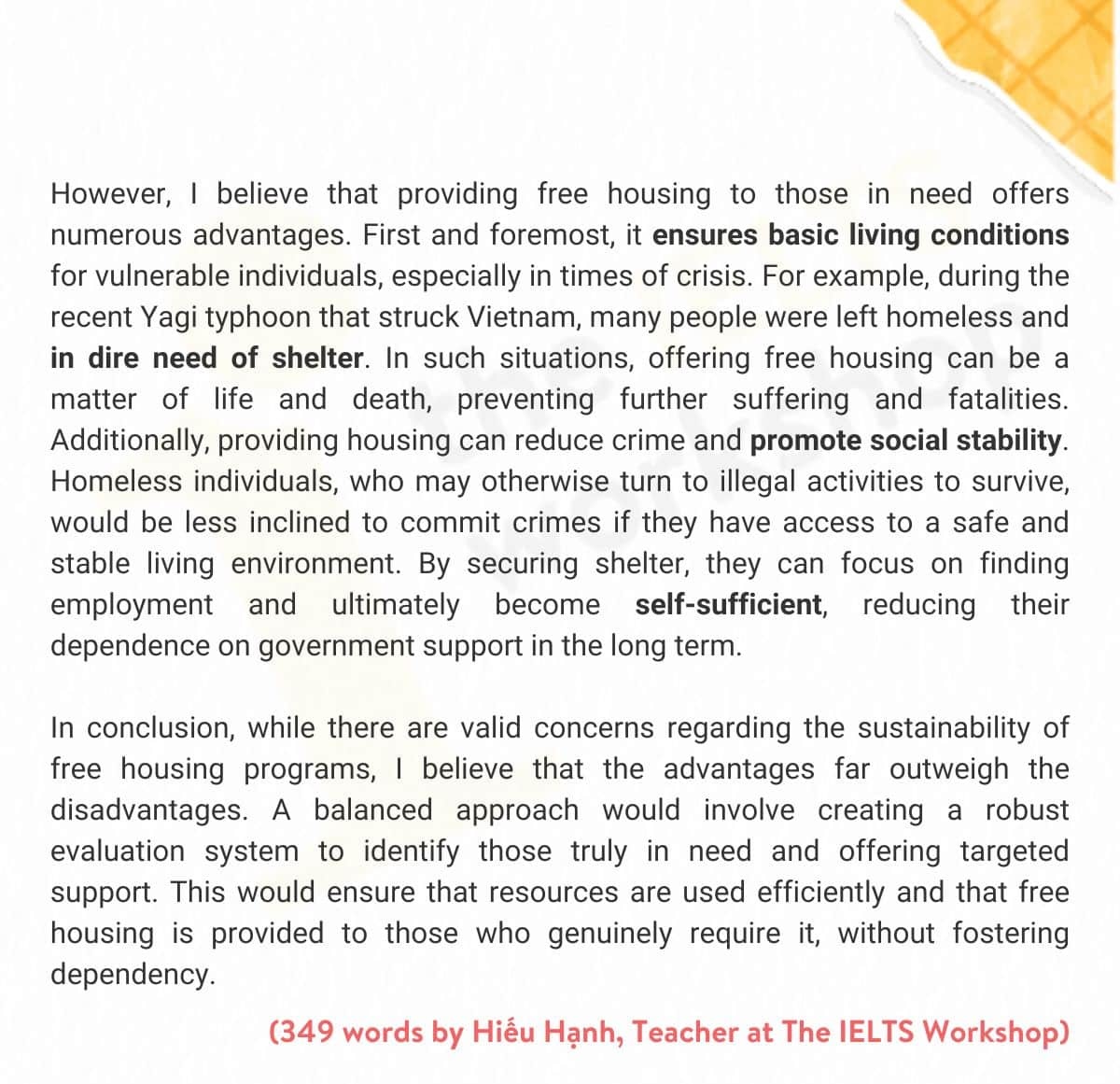 Topic: Free housing IELTS Writing Task 2 | Bài mẫu + Từ vựng