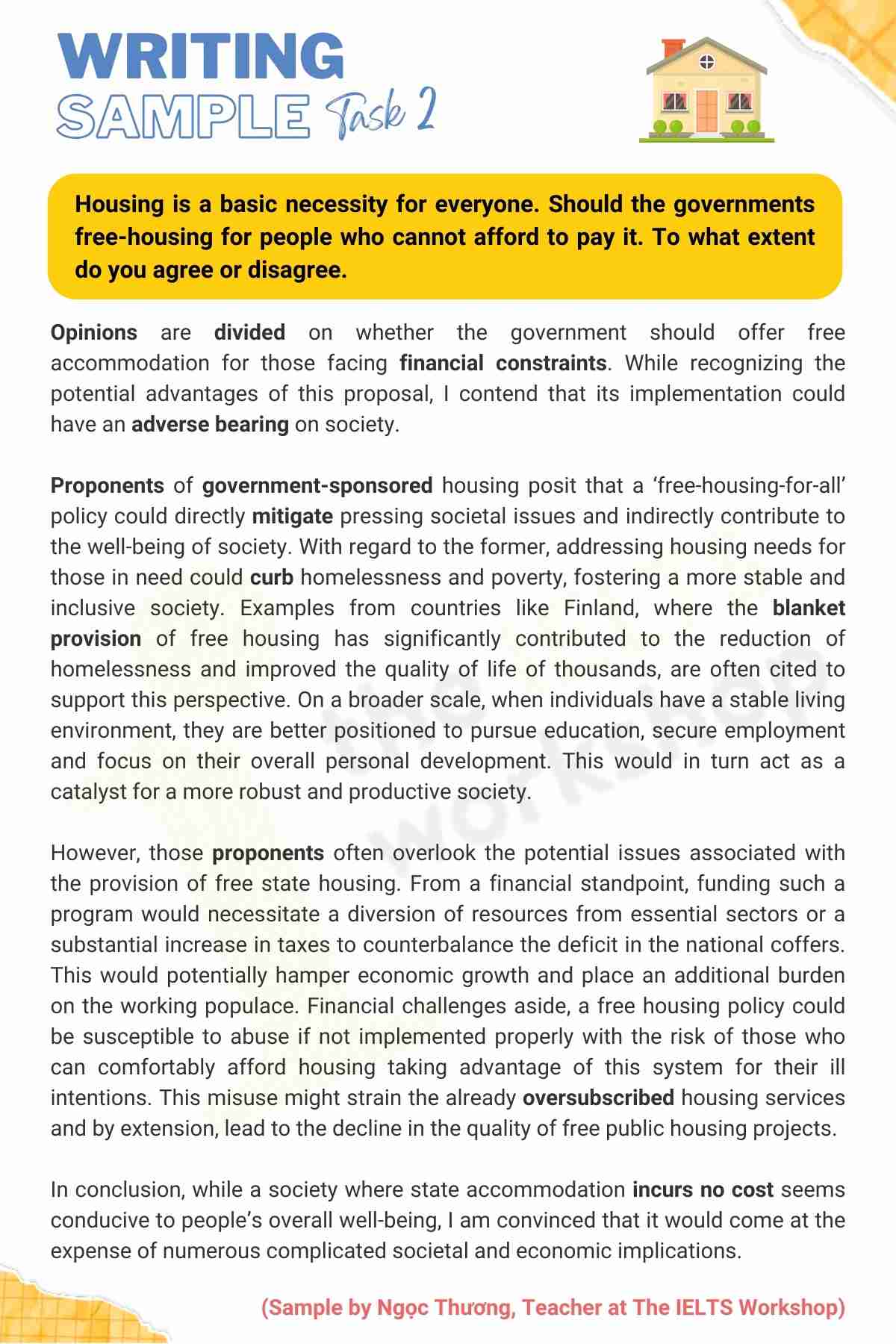 Topic: Free housing IELTS Writing Task 2 | Bài mẫu + Từ vựng