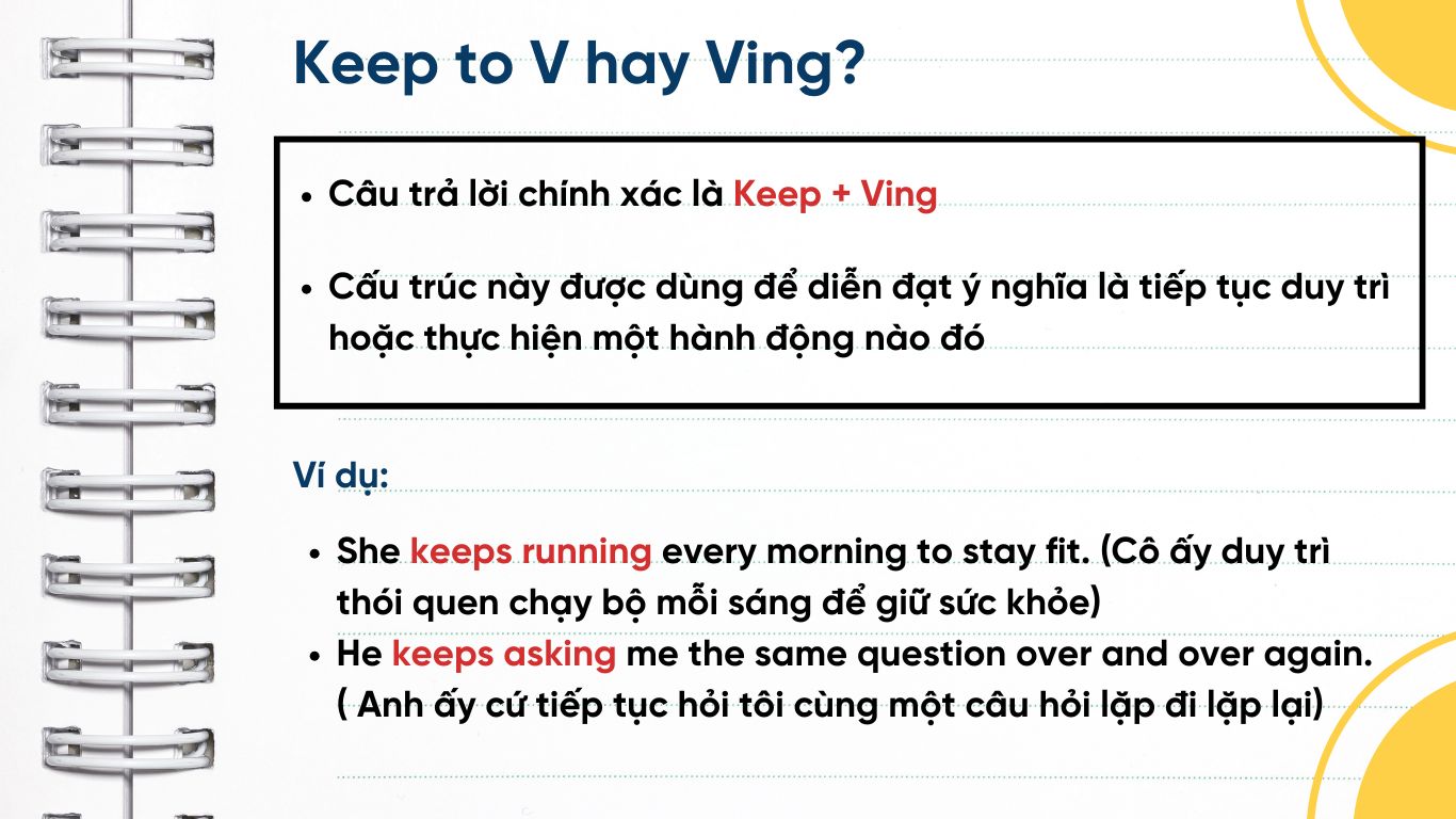 Keep to V hay Ving? Cấu trúc và cách dùng của keep