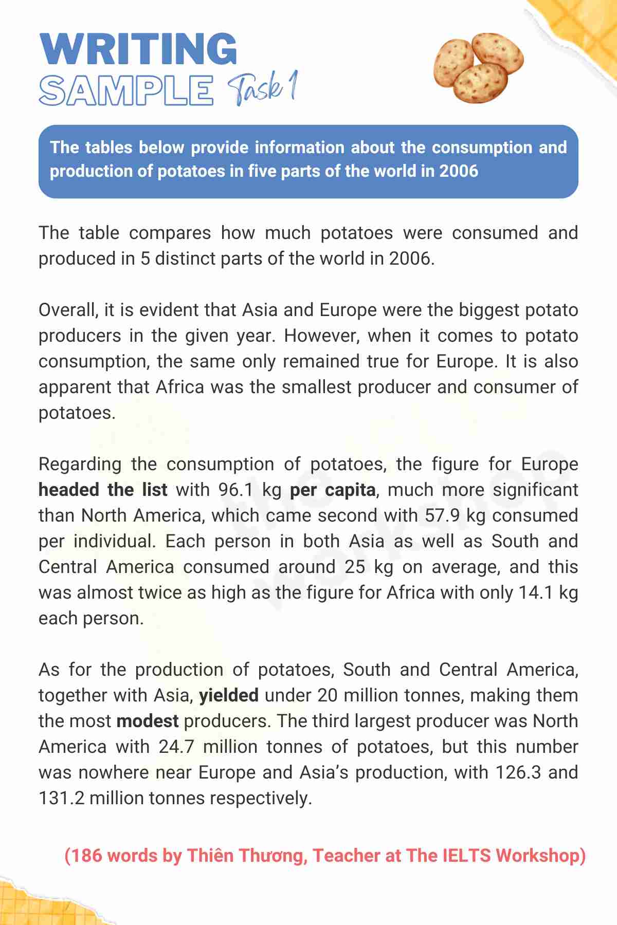 Bài mẫu: The consumption and production of potatoes IELTS Writing Task 1