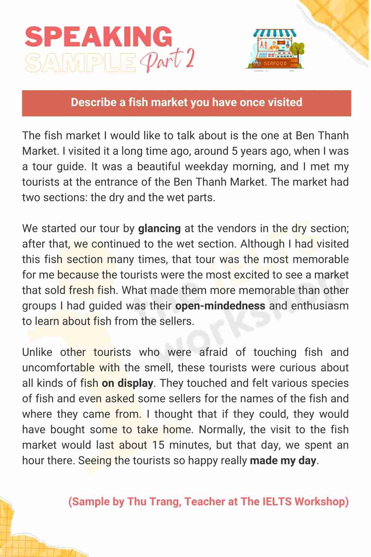 Bài mẫu, vocab: Describe a fish market you have once visited